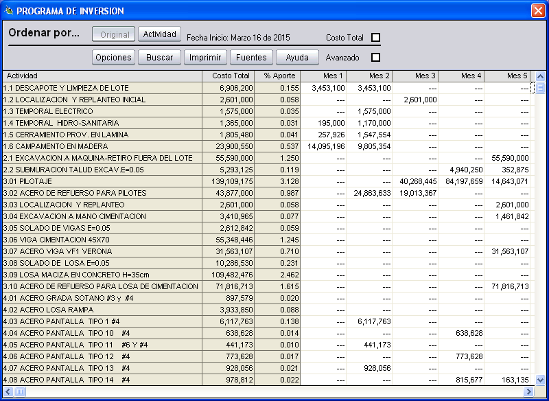 Programa Obras - Software para presupuesto y programación de obra